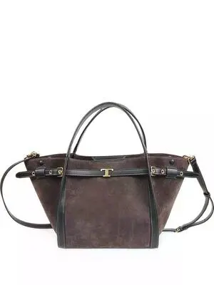 TOD'S T Signature Shopping Bag In Suede Small - Brown