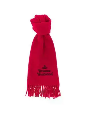 VIVIENNE WESTWOOD Orb Embroidered Fringed Scarf - Red