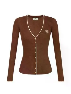 Elisabetta Franchi Ribbed Knit Polo Shirt - Brown