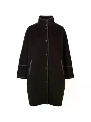 YVES SALOMON Leather-trim Oversized Coat - Brown