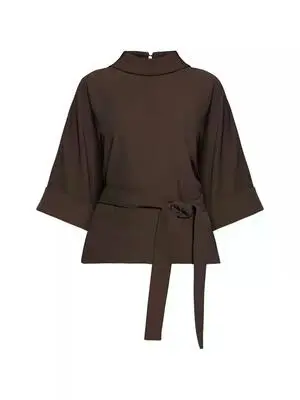 VERA MONT Belted Short-sleeved Blouse - Brown
