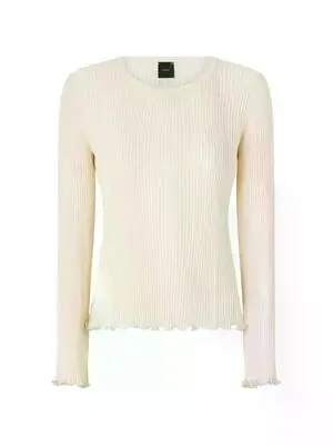 Pinko Ribbed Sweater With Jewel Edges - Neutrals