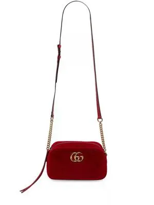 Gucci 2016-2026 Small Gg Marmont Matelasse Velvet Cross Body Bag - Red