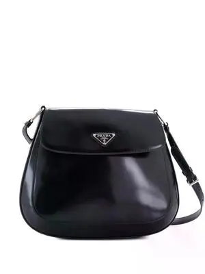 Prada Cleo Flap Spazzolato Leather Large Shoulder Bag - Black