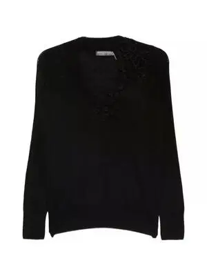 Ermanno Scervino Lace-trimmed V-neck Sweater - Black