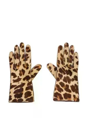 Prada Leopard-print Calf-fur Gloves - Neutrals