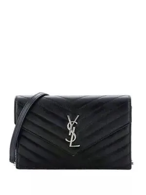 Saint Laurent Classic Monogram Wallet On Chain Matelasse Chevron Leather Small Crossbody Bag - Black