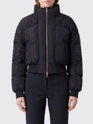 Elisabetta Franchi Quilted Cropped Puffer Jacket With High Neck And Contrast Logo - Black