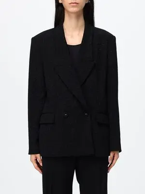 HANITA Double-breasted Lurex Blazer With Peak Lapels And Padded Shoulders - Black