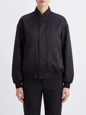 Federica Tosi Satin Bomber Jacket With Concealed Fastening And Dropped Shoulders - Black