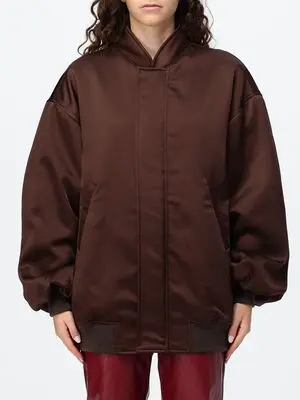 Federica Tosi Satin Bomber Jacket With Concealed Fastening And Dropped Shoulders - Brown