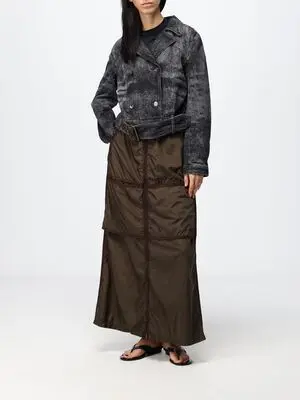 DIESEL® Cropped Abstract Print Biker Jacket In Worn-out Denim With Belt