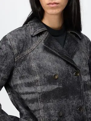 DIESEL® Cropped Abstract Print Biker Jacket In Worn-out Denim With Belt