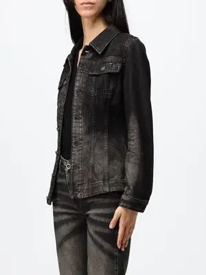 DIESEL® Cropped Abstract Print Shirt Jacket In Worn-out Denim