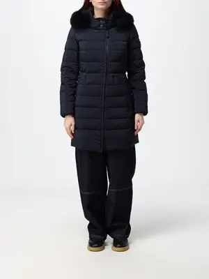 Peuterey Knee-length Quilted Nylon Down Jacket With Shearling Hood - Blue