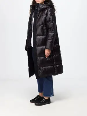 Peuterey Long Quilted Nylon Down Jacket With Hood And Feather Padding - Black