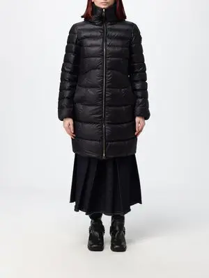 Peuterey Knee-length Quilted Nylon Down Jacket With Hood And Slit Pockets - Black