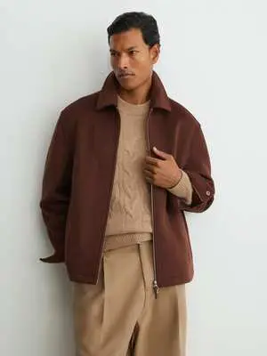 REISS Foley Brushed Wool-blend Zip-through Overshirt - Rust Red