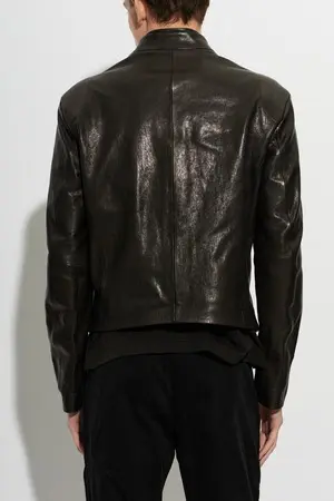 POST ARCHIVE FACTION Leather Stand Collar Jacket