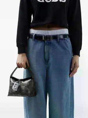 Gcds Mega Mini Comma Distressed-leather Tote Bag - Grey