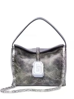 Gcds Mega Mini Comma Distressed-leather Tote Bag - Grey