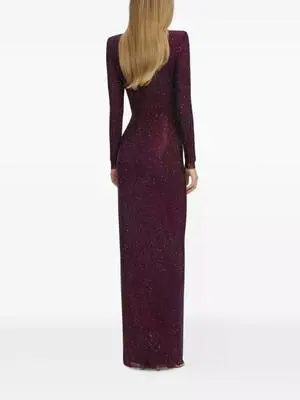 SELF-PORTRAIT Rhinestone-embellished Chain-detail Gown - Red