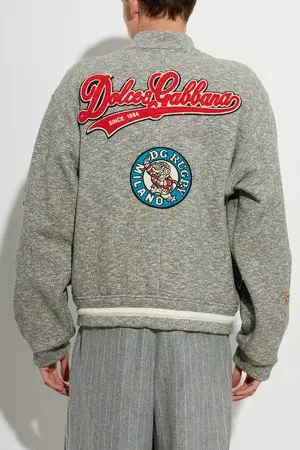 Dolce & Gabbana Gray Patchwork Bomber Jacket By