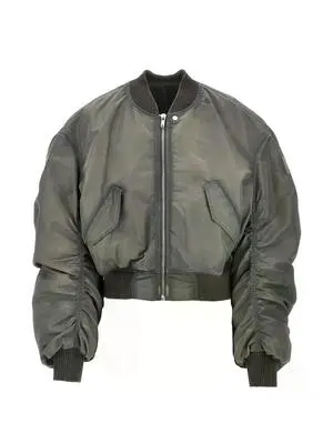 Rick Owens Secchia Flight Cropped Ruched-sleeve Bomber Jacket Grey