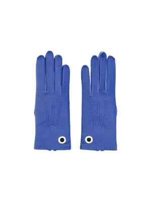 AMI Paris Leather Gloves With Silk Lining - Blue