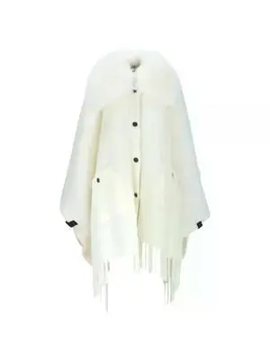 Moncler Shearling-collar Fringed Cape - Neutrals