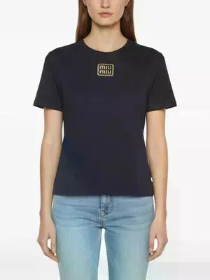 Miu Miu 2023 Logo-appliqué T-shirt - Blue