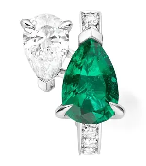 REPOSSI White Gold, Diamond And Emerald Serti Sur Vide Single Earring - Silver