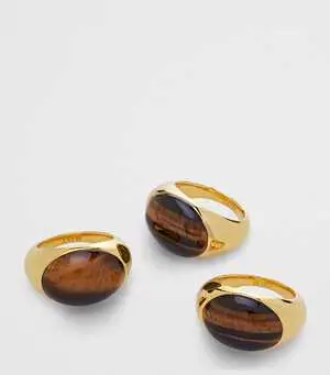 Monica Vinader X Kate Young Gold Vermeil And Tiger’s Eye Ring