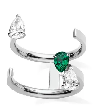 REPOSSI White Gold, Diamond And Emerald Toi Et Moi Ring - Silver