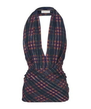 Dries Van Noten Plaid Lamé Halterneck Top - No