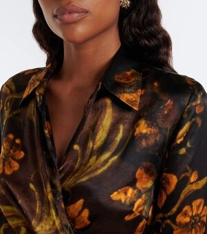 Dries Van Noten Draped Floral Silk Satin Wrap Top