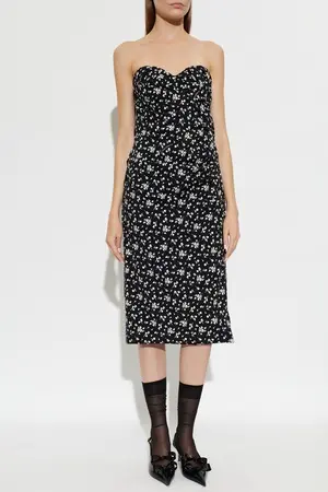 Dolce & Gabbana Silk Midi Floral Strapless Dress