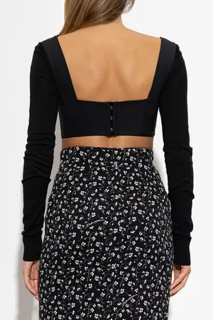 Dolce & Gabbana Satin Corset-inspired Long Sleeve Crop Top