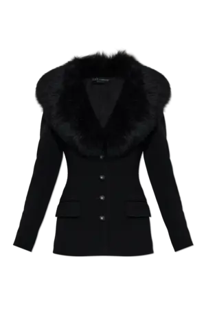 DOLCE & GABBANA Dolce & Gabbana BLACK Wool Blazer With Fur Collar