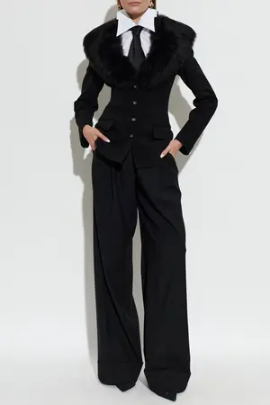Dolce & Gabbana Wool Blazer With Fur Collar