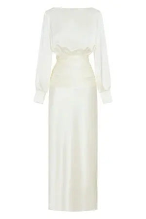NICHOLAS Samina Gown With Shirred Waistband - Chalk