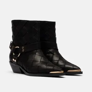 MARC NOLAN Cassidy Woven Harness Ankle Boot - Black Woven