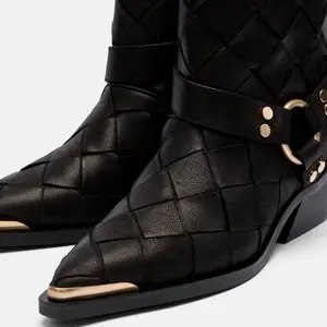 MARC NOLAN Cassidy Woven Harness Ankle Boot - Black Woven