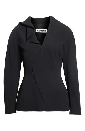 JIL SANDER Asymmetric Draped Fitted Virgin Wool Jacket