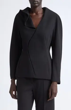 JIL SANDER Asymmetric Draped Fitted Virgin Wool Jacket - Black
