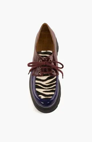 Chie Mihara Qamba49 Zebra Print Patent Leather Lace-up Oxford