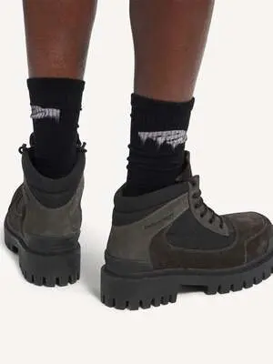 Balenciaga Combat Strike Low Boots In Nubuck, Suede And Cotton Canvas - Multicolor