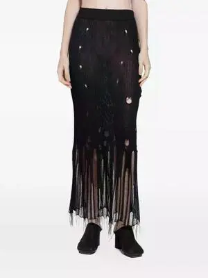 UMA WANG Shredded Ribbed-knit Midi Skirt - Black