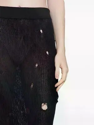 UMA WANG Shredded Ribbed-knit Midi Skirt - Black