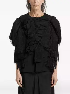 Comme Des Garçons Ruffled Lace-overlay Top - Black